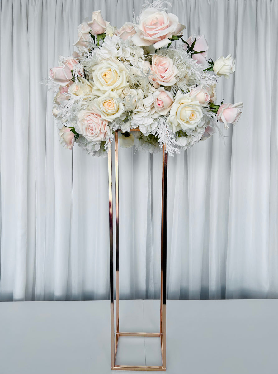 Alanah floral on gloss gold rectangle flower stand – Fairytale Events ...