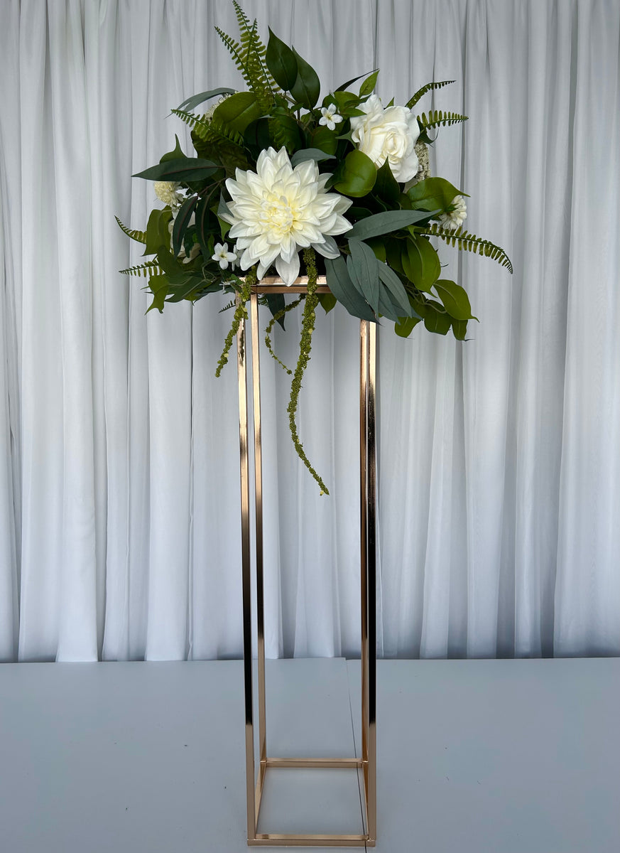 Ann floral on gloss gold rectangle flower stand – Fairytale Events Pty Ltd