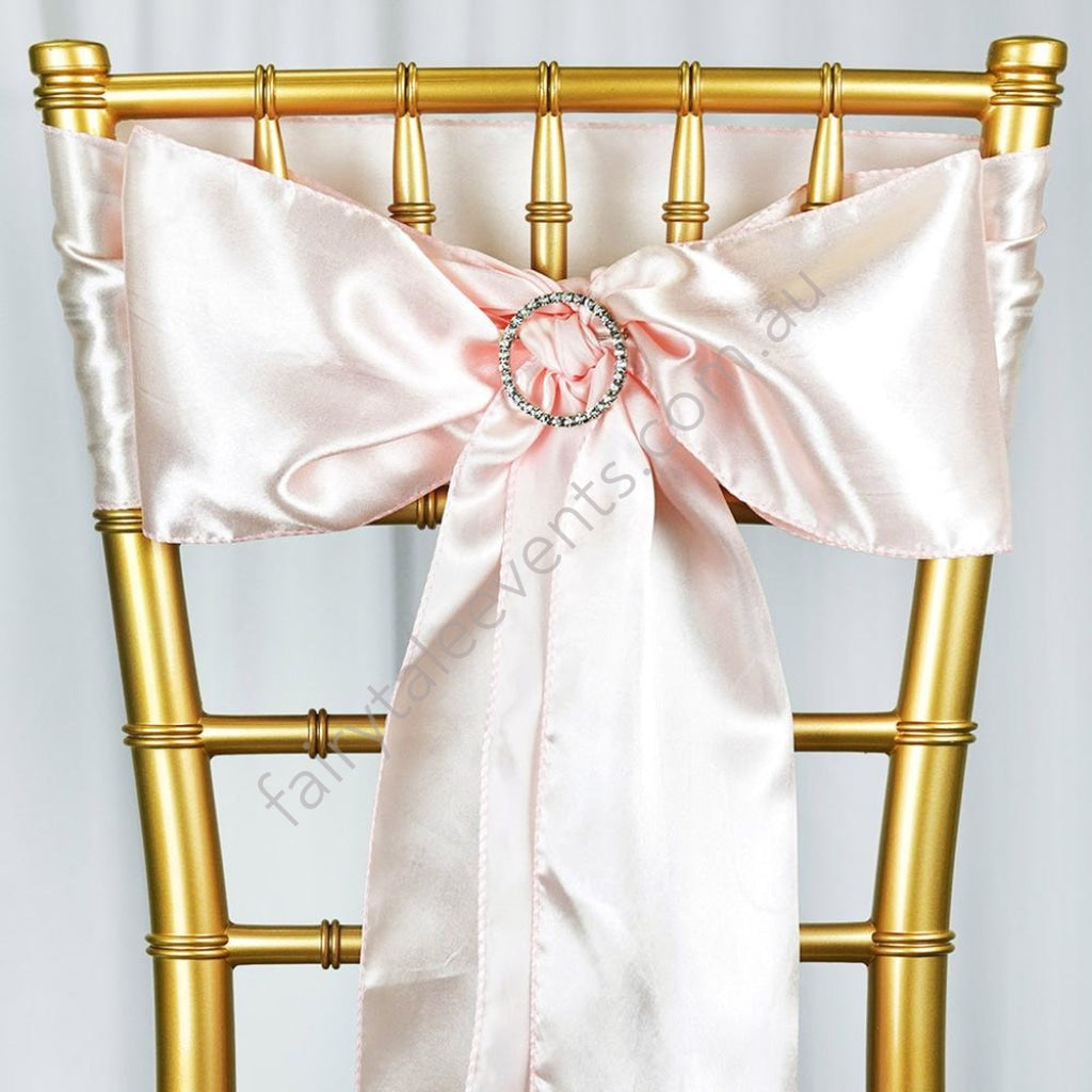 Baby pink satin chair sash – Fairytale Events Pty Ltd