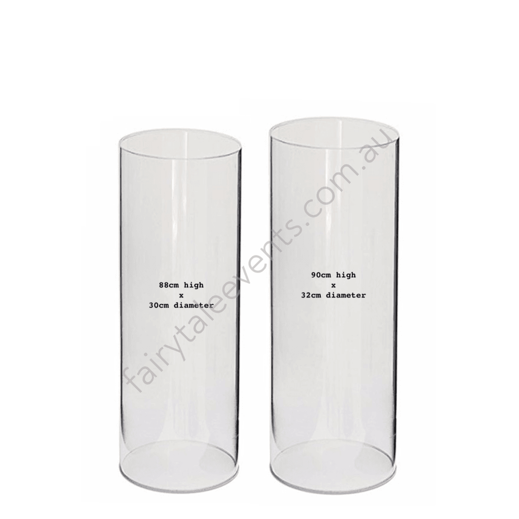 Clear round cylinder plinth 90cm – Fairytale Events Pty Ltd
