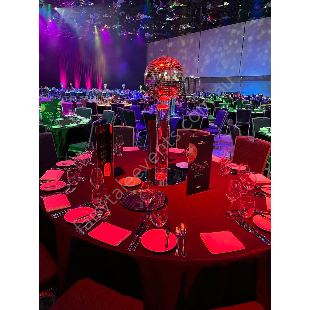 Disco ball with colour change LED on clear cylinder – Fairytale Events ...