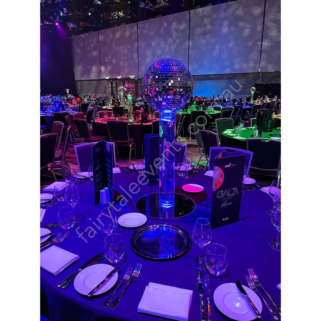 Disco ball with colour change LED on clear cylinder – Fairytale Events ...