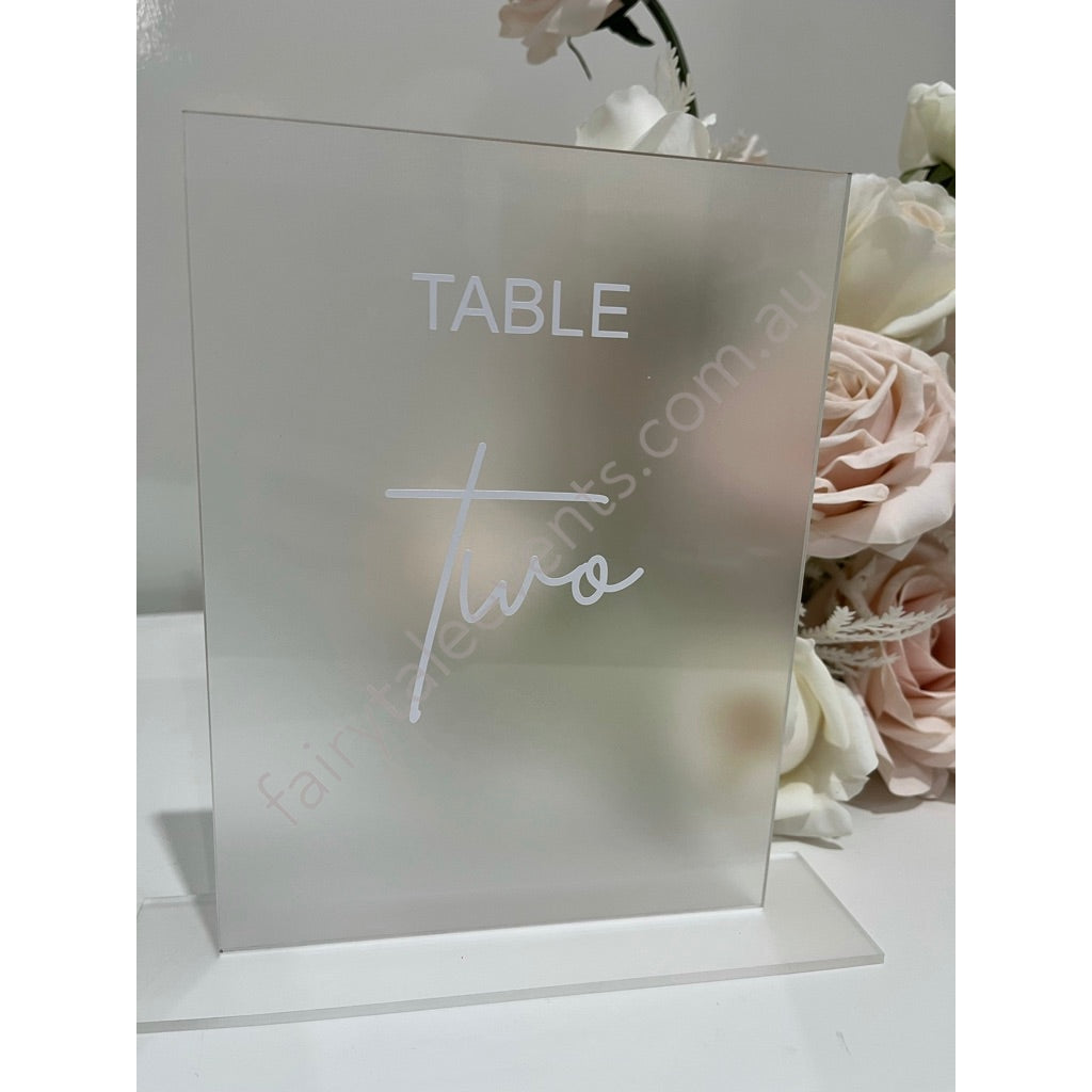 Frosted rectangle table numbers – Fairytale Events Pty Ltd