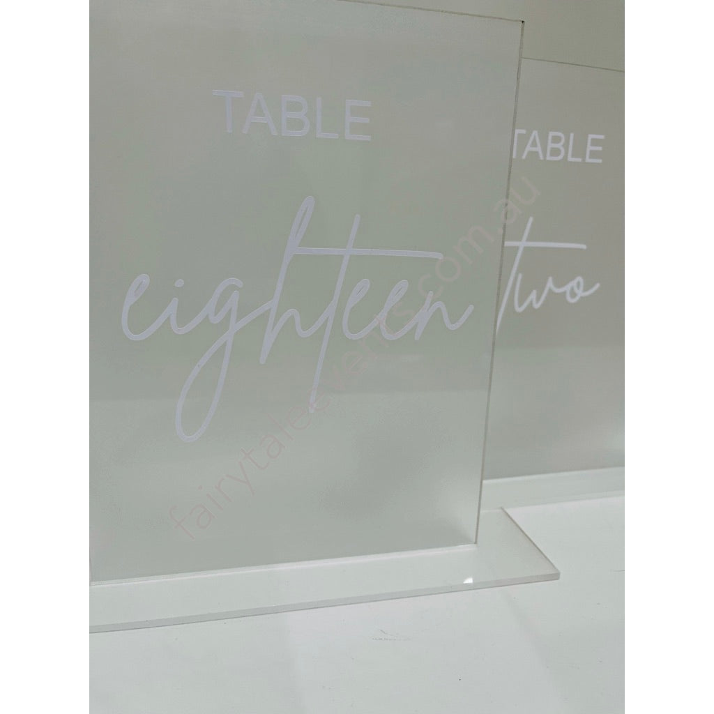 Frosted rectangle table numbers – Fairytale Events Pty Ltd
