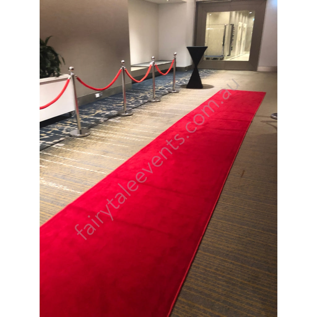 Red velvet bollard rope with silver clip – Fairytale Events Pty Ltd