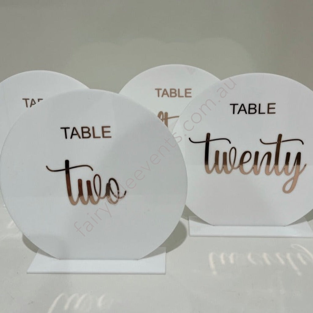 White round table numbers – Fairytale Events Pty Ltd